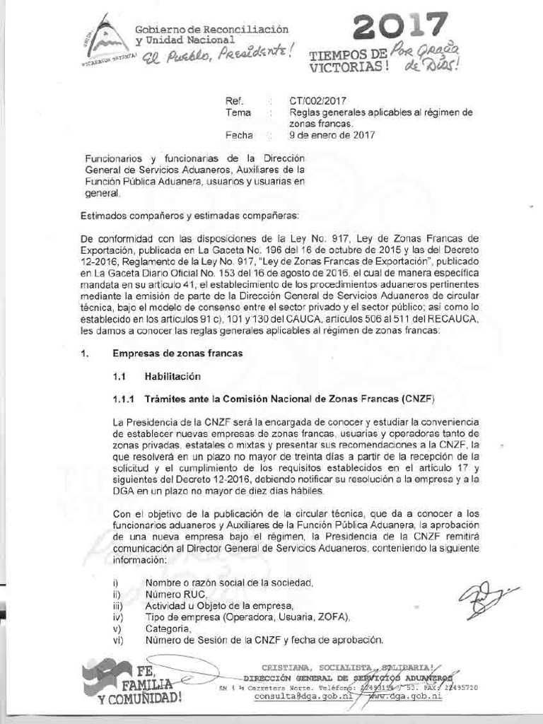 Circular Tecnica Nicaragua DGA - 002-2017 | PDF