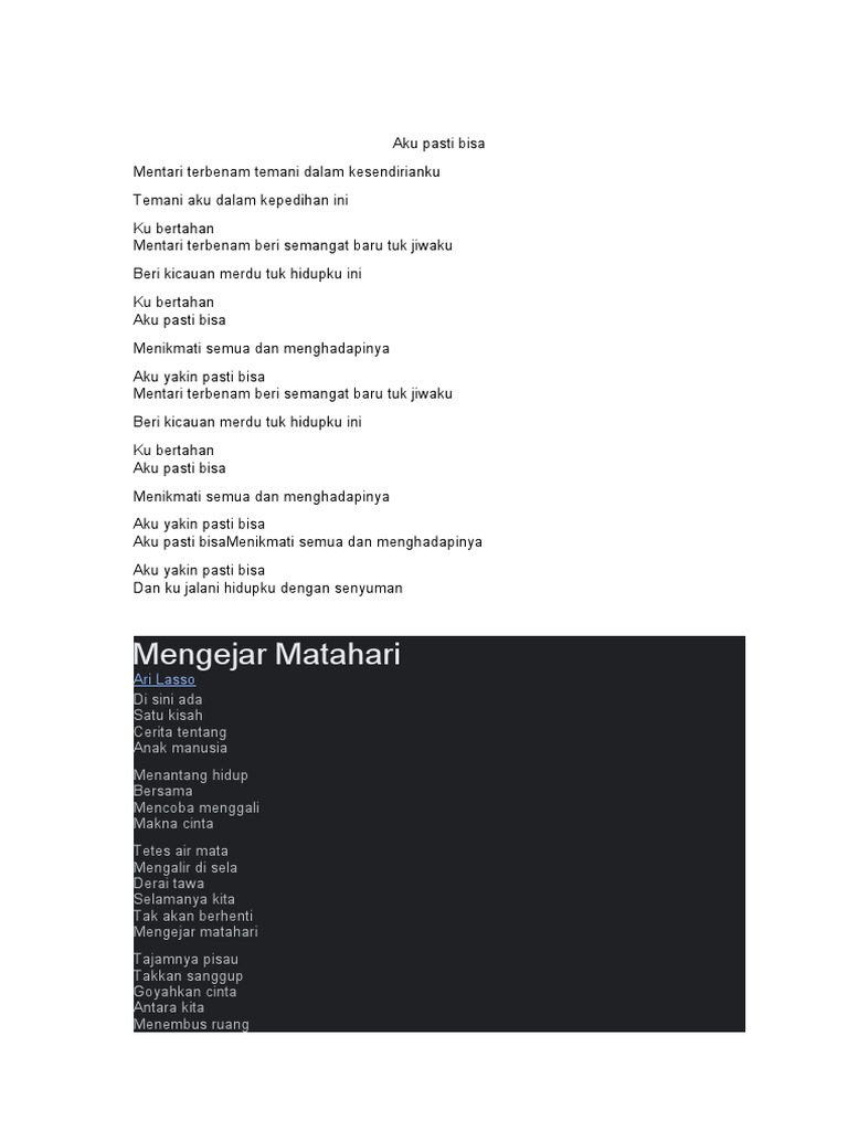 Lirik Aku Pasti Bisa | PDF