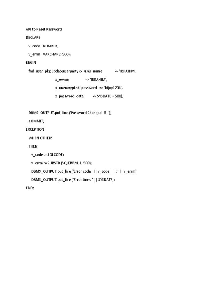 Reset Password API Implementation Guide | PDF
