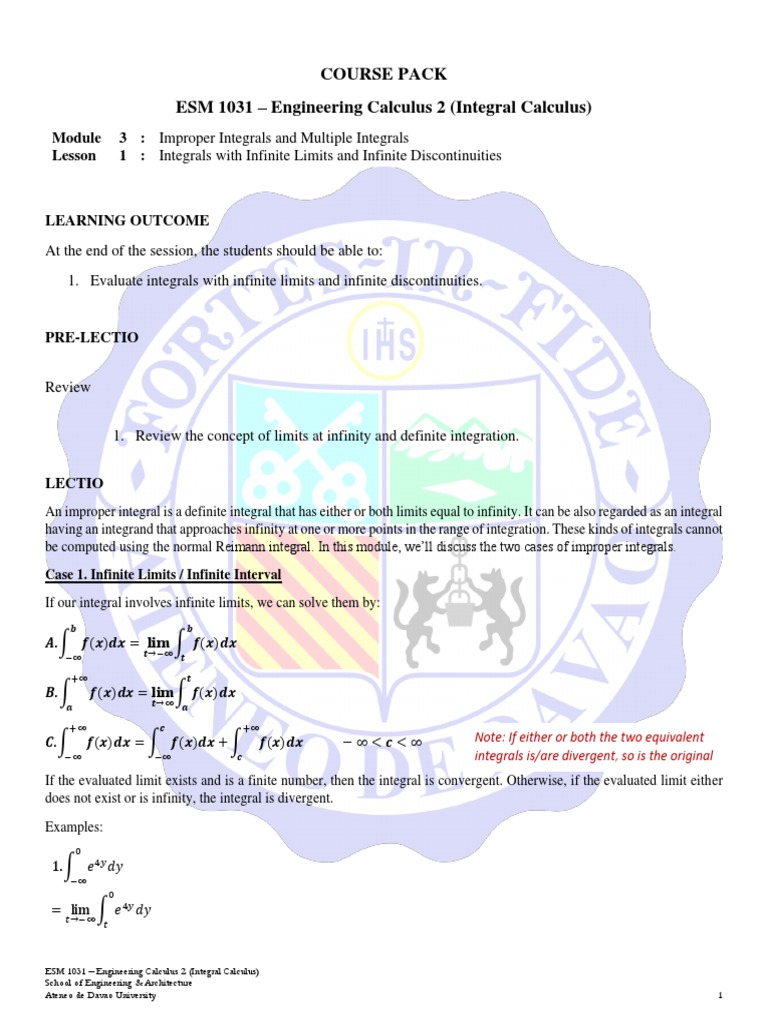 Improper Integrals | PDF | Integral | Functions And Mappings