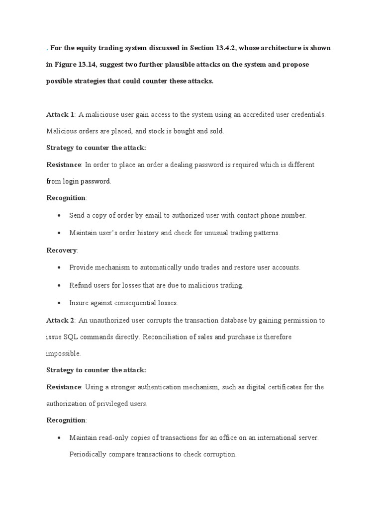 For The Equity Trading System Discussed in Section 13 ...