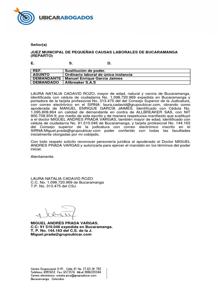 Sustitución de Poder Ley 2213 de 2022 | PDF