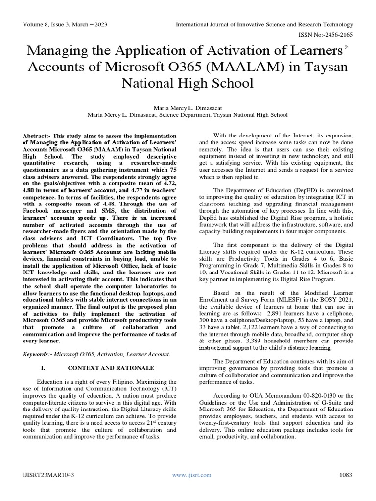 Managing The Application of Activation of Learners' Accounts of ...