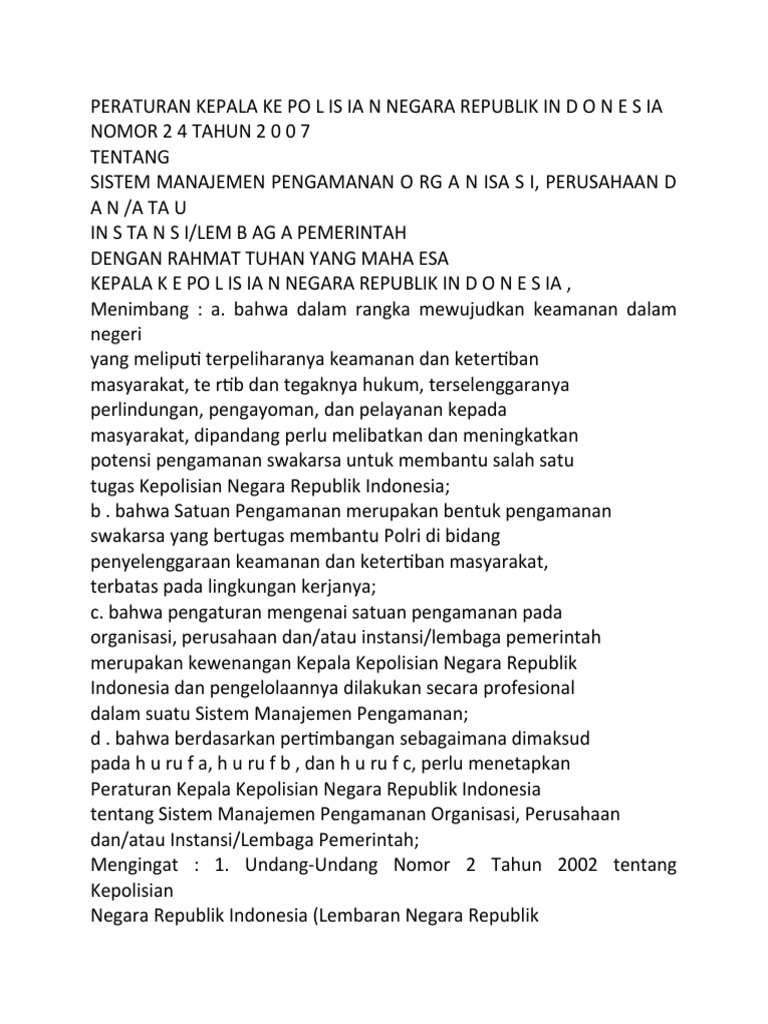 perkap 24 tahun 2007 | PDF