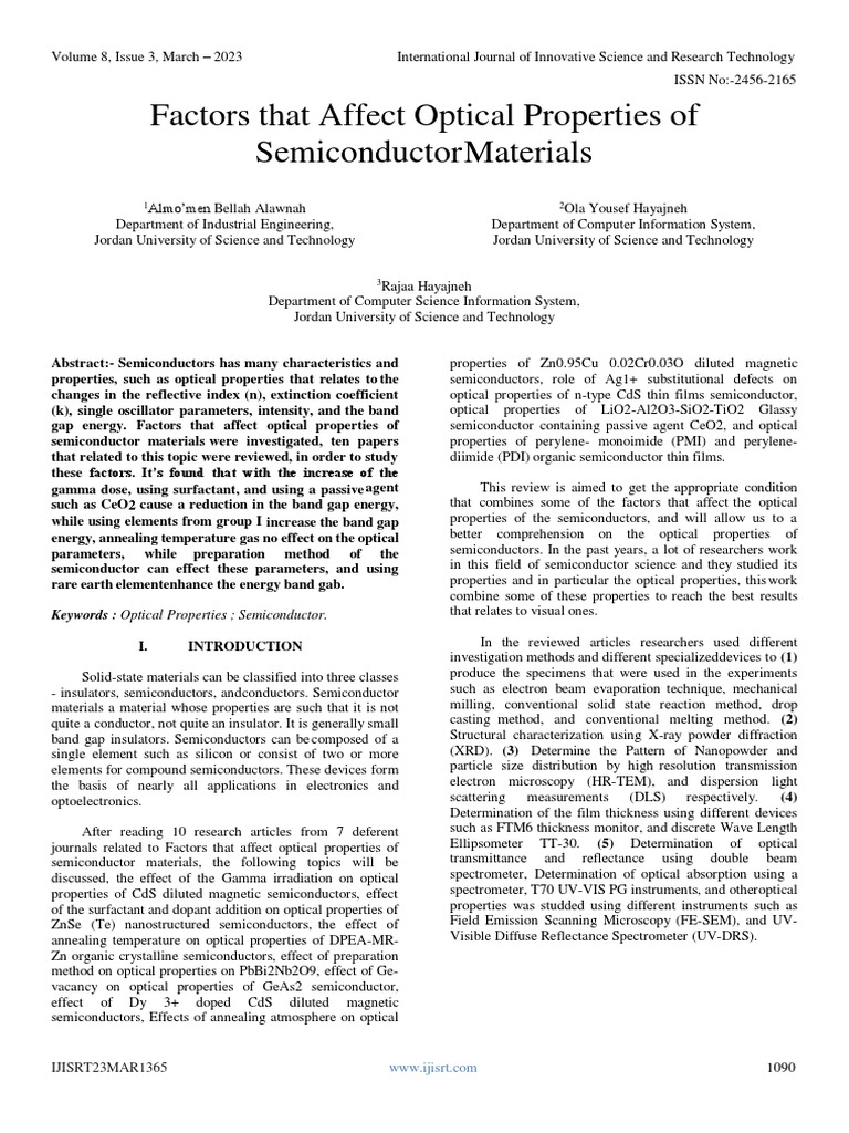 Factors That Affect Optical Properties of SemiconductorMaterials | PDF ...