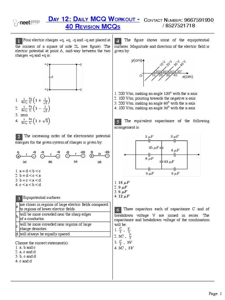 Day 12 - Daily MCQ Workout - 40 Revision MCQs | PDF | Pollination | Capacitance