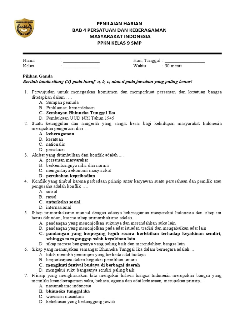 Soal PH PKN 9 Bab 4 | PDF