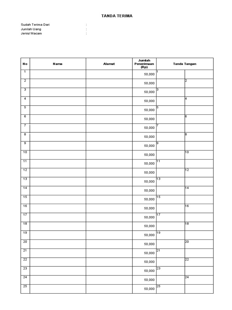 Format Tanda Terima Transport Peserta | PDF