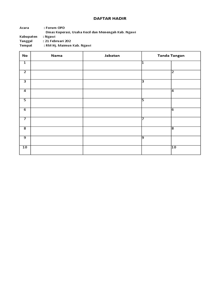 Daftar Hadir Narsum | PDF