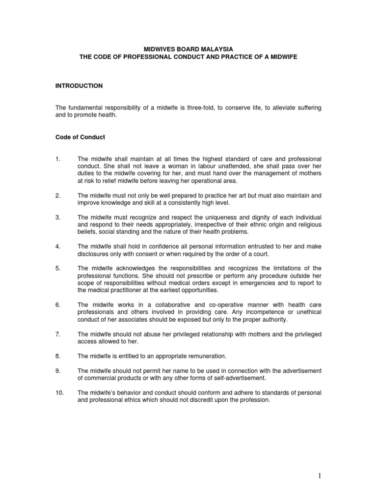 Midwives Board Malaysia-Code of Professional Conduct and Practice of A ...
