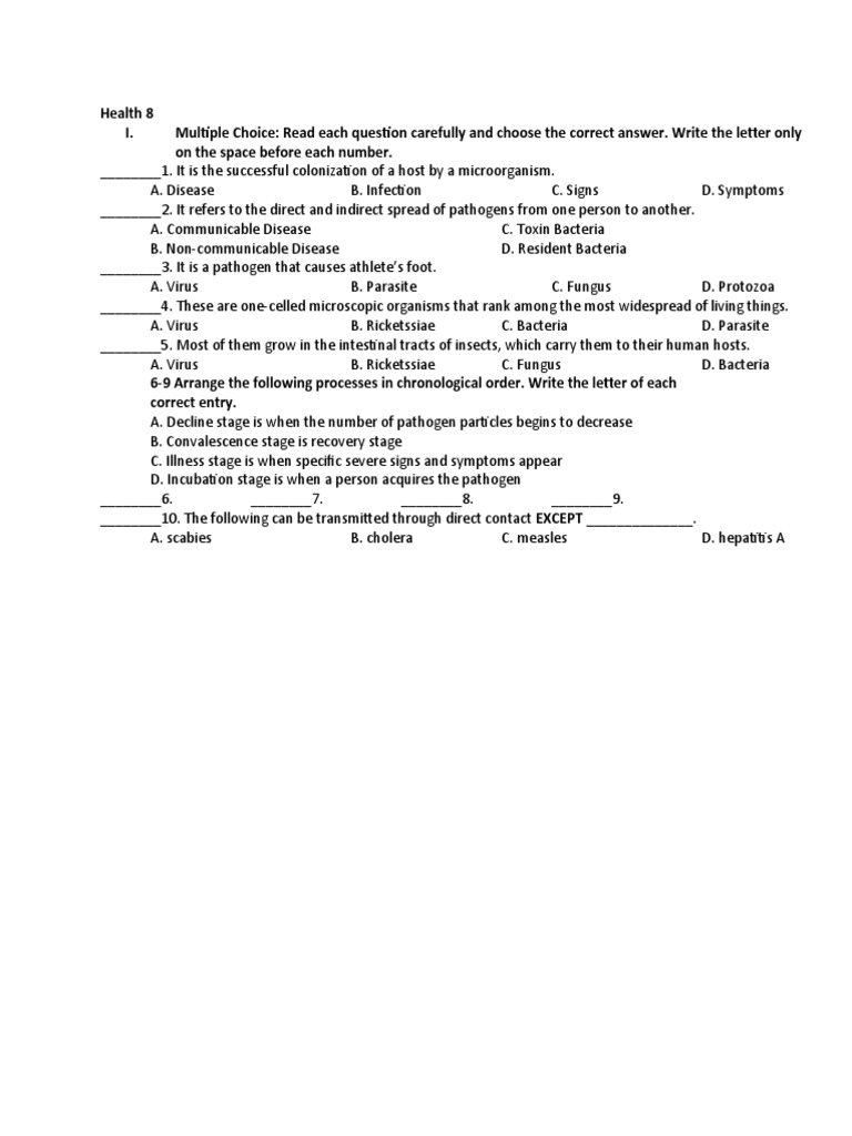 Health 8 Quarter 3 First Summative Test | PDF