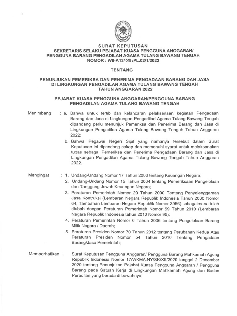 SK. Tim Pemeriksa Dan Penerima Pengadaan Barang Dan Jasa | PDF