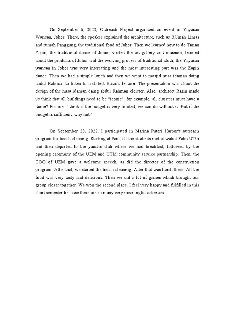 Final Reflection For Outreach Program | PDF