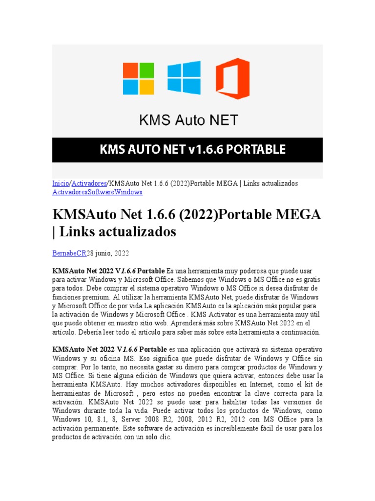 KMSAuto Net 1.6.6 (2022) Portable MEGA | PDF | Microsoft Windows | Microsoft Office