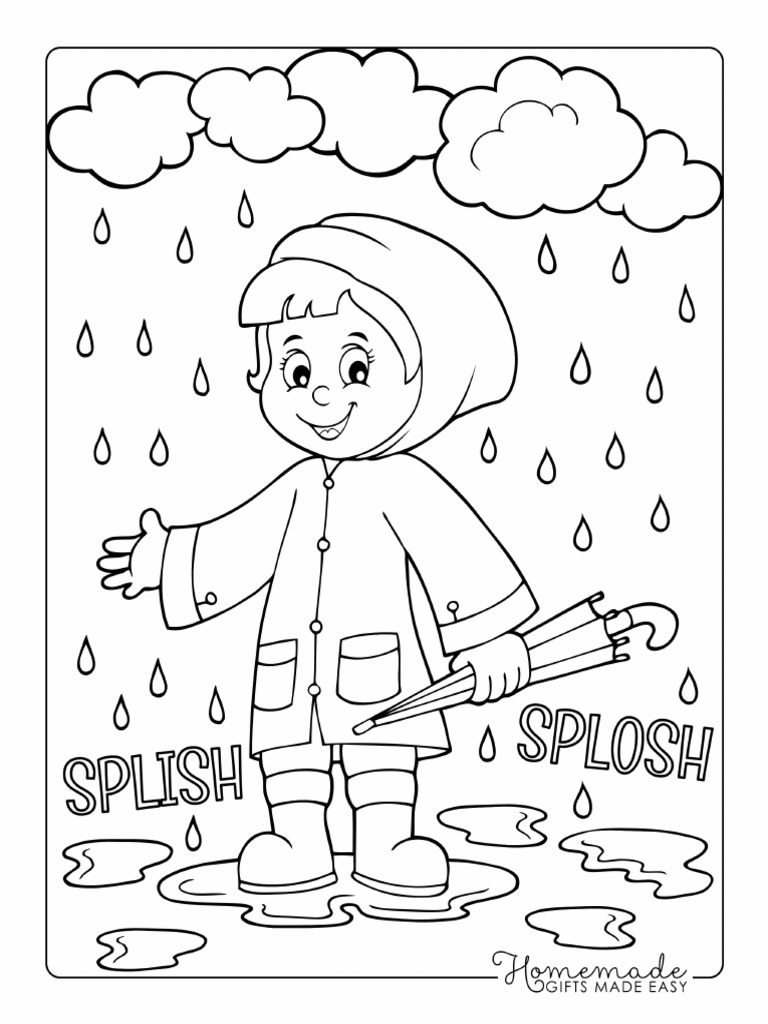 Spring Coloring Pages Child Rain Puddles | PDF