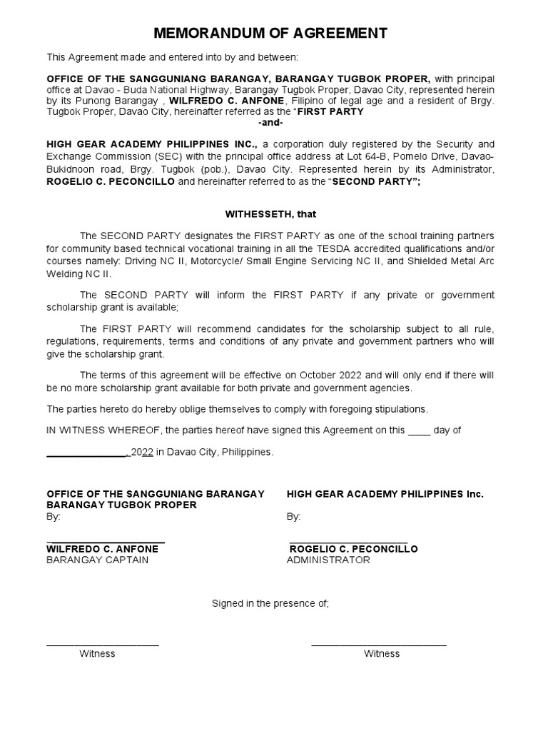 Moa - Brgy. Tugbok-Outreach Program | PDF | Law