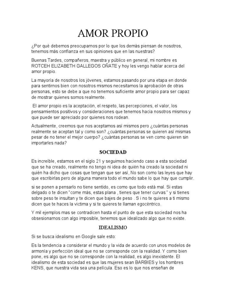 AMOR PROPIO | PDF | Autoestima | Amor