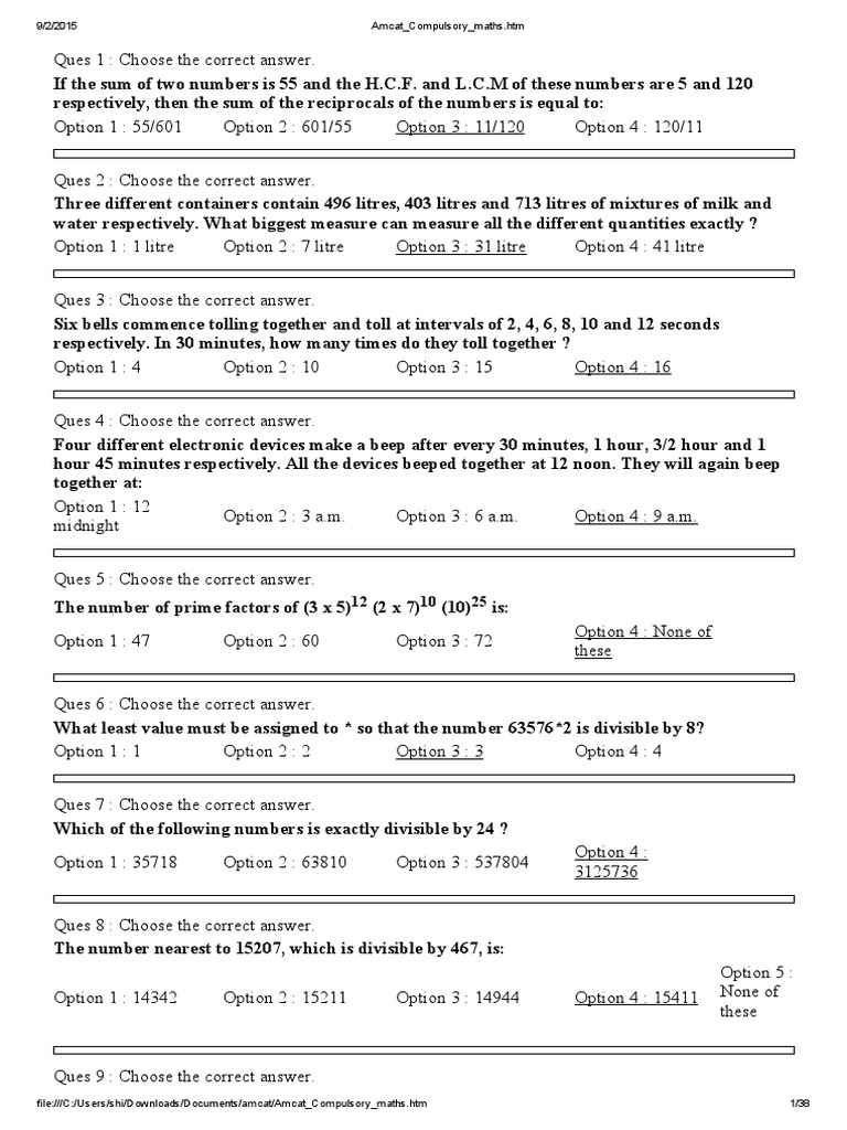 AMCAT Quantitative Aptitude Questions | PDF | Logarithm | Mathematics