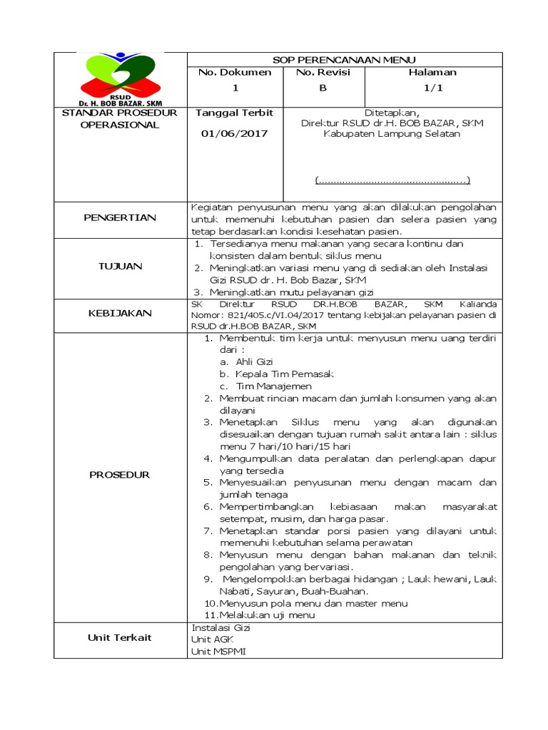 SOP Perencanaan Menu | PDF
