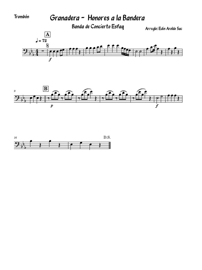 Granadera - Honores A La Bandera: Banda de Concierto Esfaq | PDF