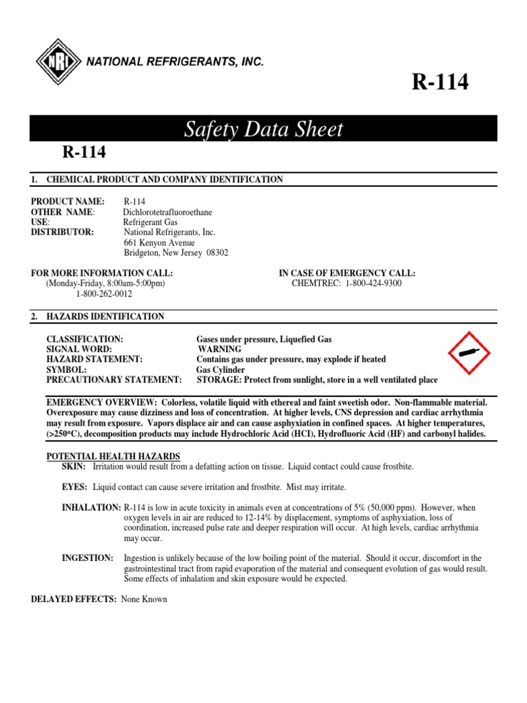 SDS R114 | Download Free PDF | Resource Conservation And Recovery Act | Personal Protective ...