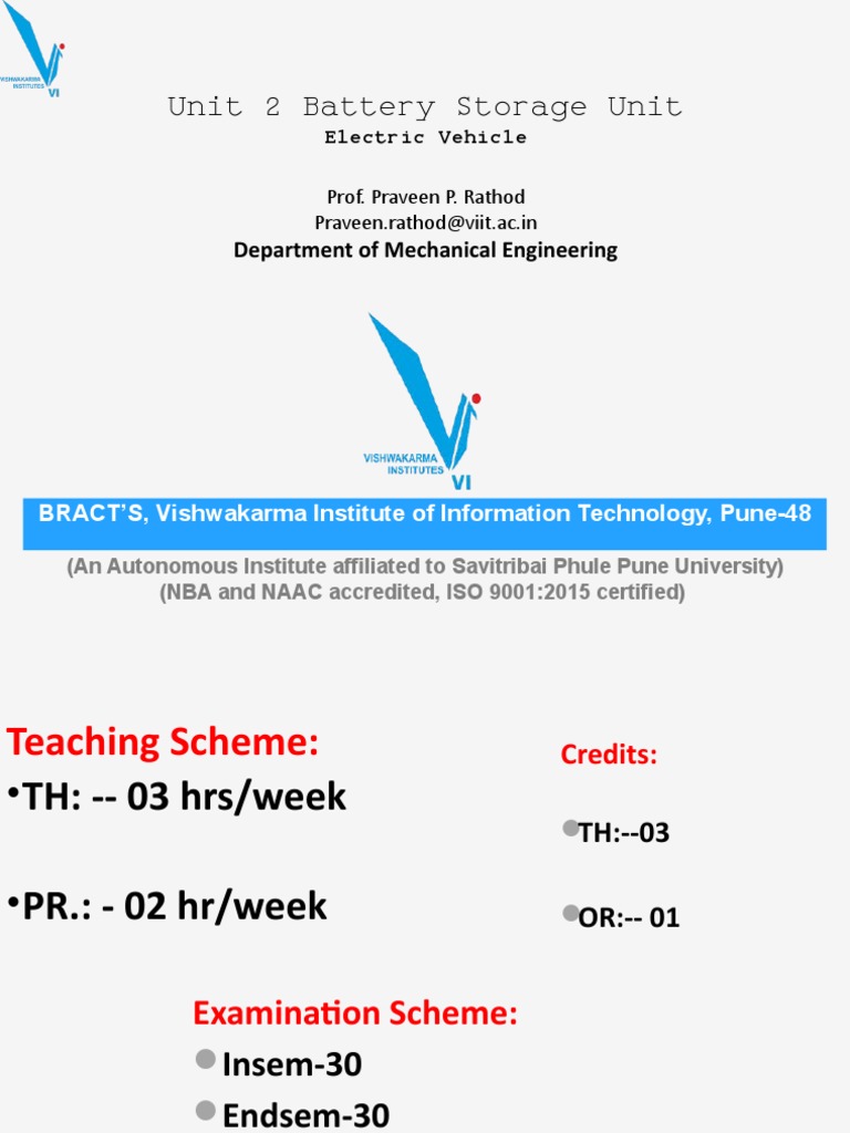 Unit 2 Battery Storage Unit: Department of Mechanical Engineering | PDF ...
