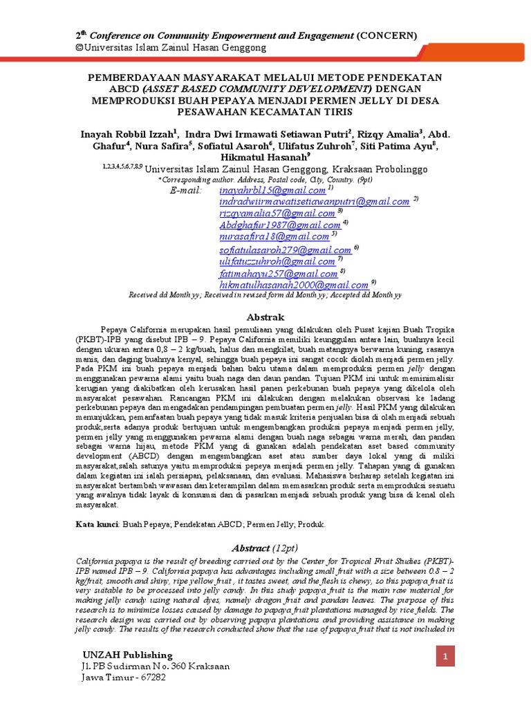 Pemberdayaan Masyarakat Melalui Metode Pendekatan ABCD Dengan Memproduksi Buah Pepaya Menjadi ...