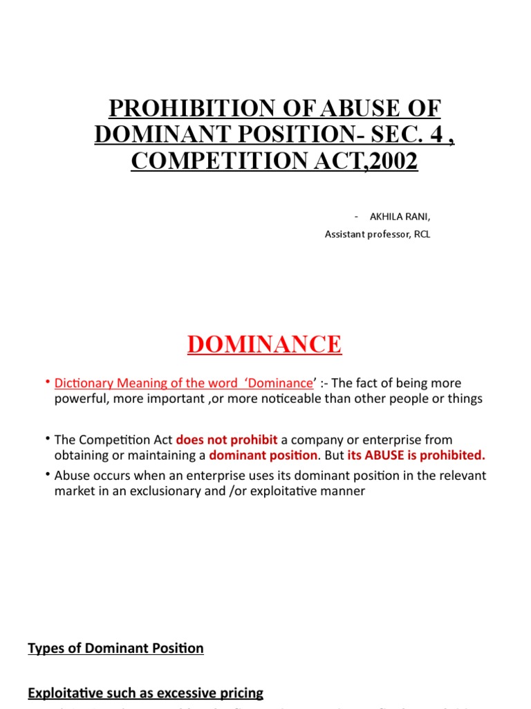 Prohibition of Dominant Position Abuse | PDF | Monopoly | Market ...