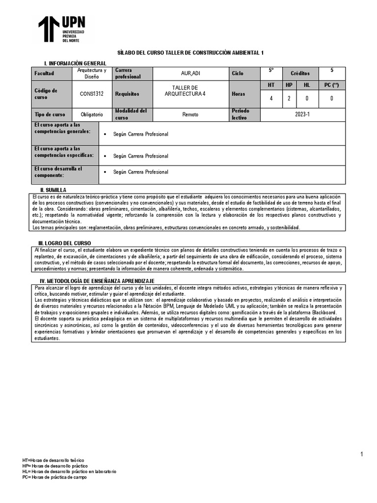 HT Horas de Desarrollo Teórico HP Horas de Desarrollo Práctico HL Horas de Desarrollo Práctico ...
