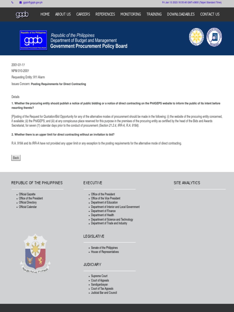 GPPB Posting Requirements For Direct Contracting | PDF | Government Institutions | Political Law