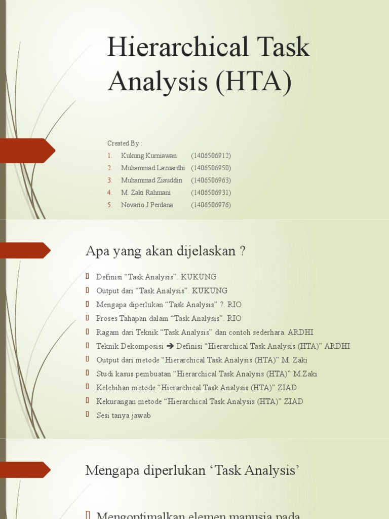 Hierarchical Task Analysis (HTA) | PDF Hierarchical Task Analysis (HTA) | PDF