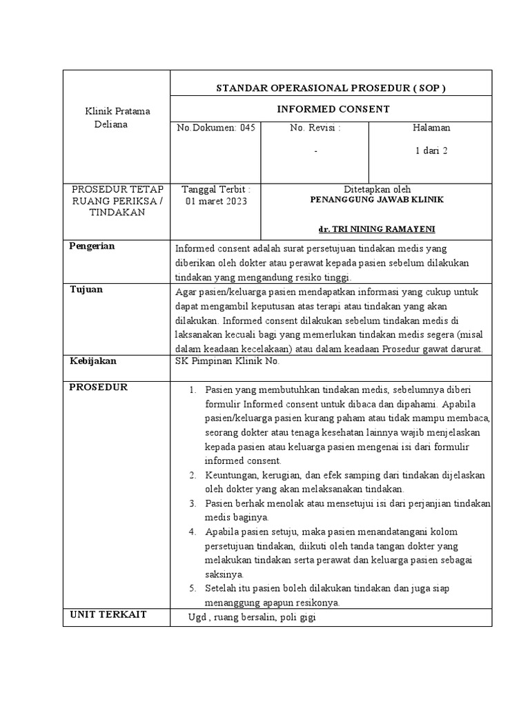 Sop Informed Consent | PDF