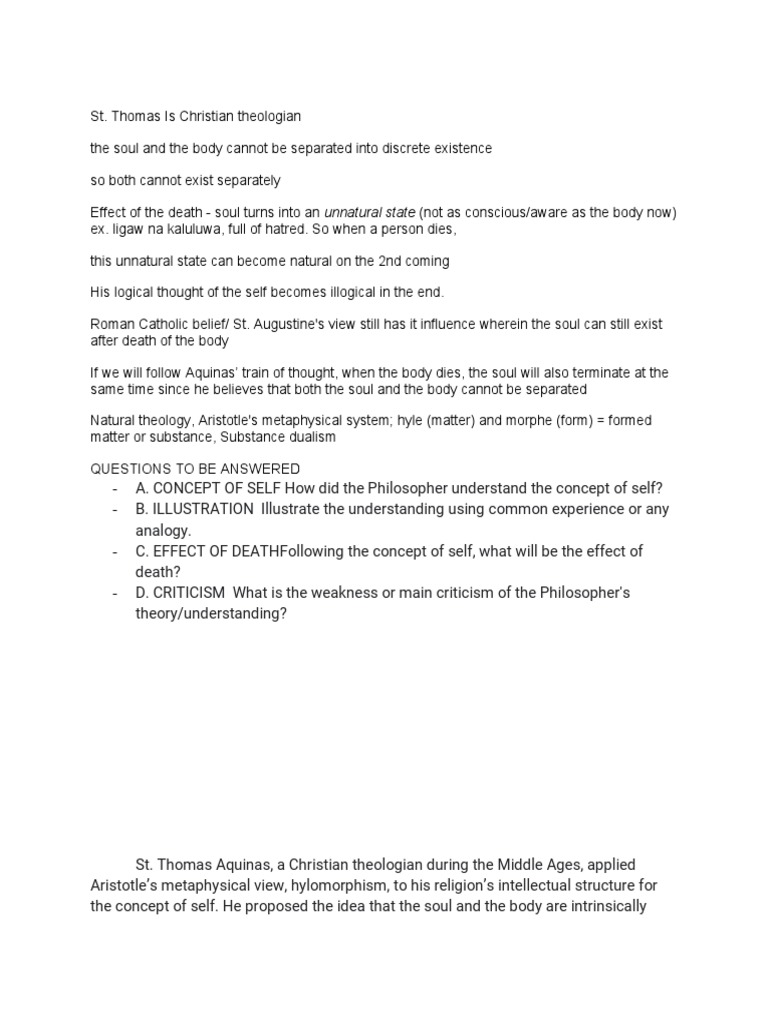 St. Thomas Aquinas Essay For Gned 08 | PDF | Soul | Substance Theory
