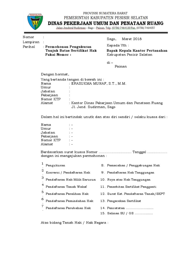 Surat Permohonan Tunjuk Batas Tanah | PDF
