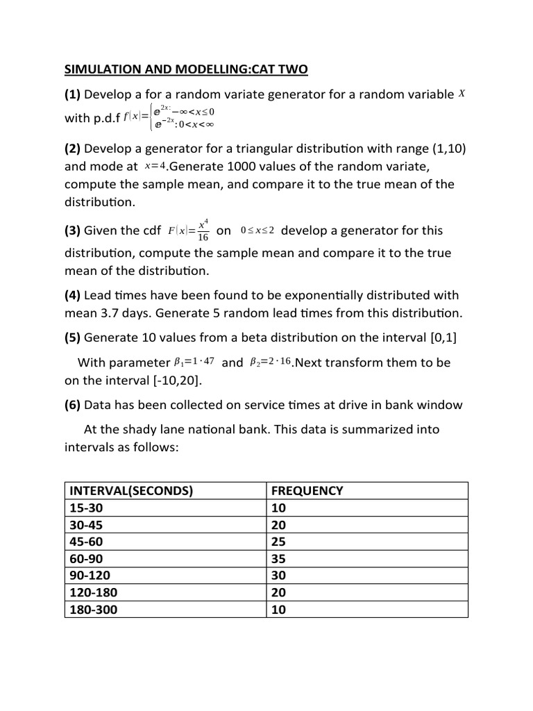 Simulation and Modelling - Cat Two | PDF | Probability Distribution ...