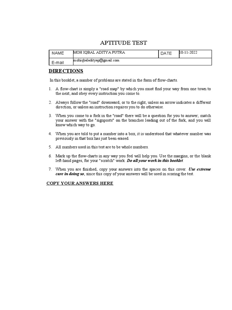 Aptitude Test: Directions | PDF