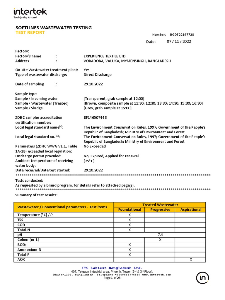 Waste Water Test Report ETL (ZDHC) | PDF | Gas Chromatography–Mass ...