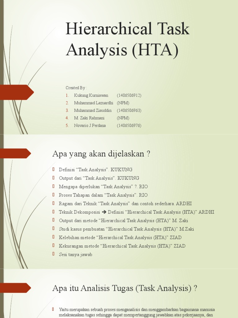 Hierarchical Task Analysis (HTA) | PDF