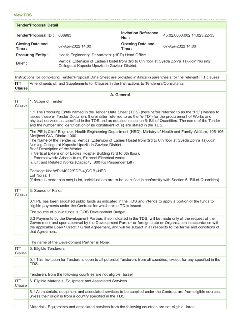 section2_Tender Data Sheet (1) | PDF | Banks | Business
