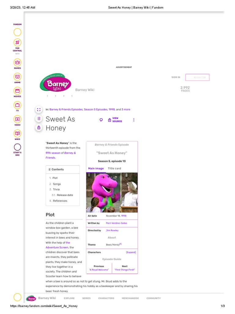 Sweet As Honey - Barney Wiki - Fandom | PDF | Bees | Beekeeper