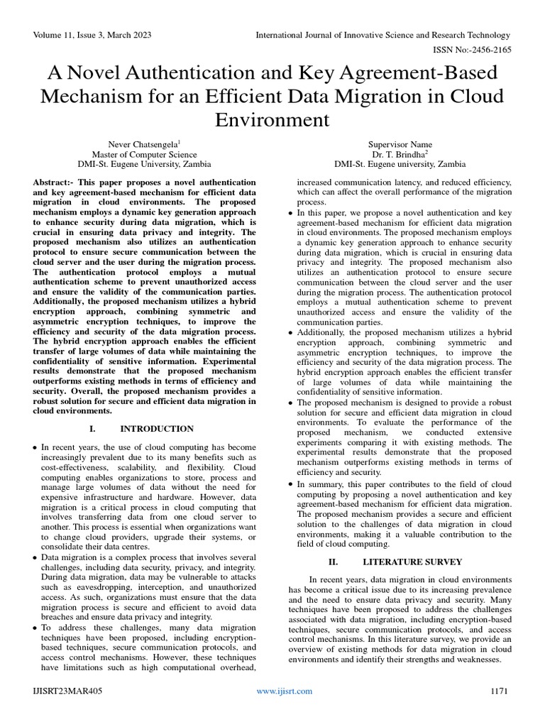 A Novel Authentication and Key Agreement-Based Mechanism For An Efficient Data Migration in ...