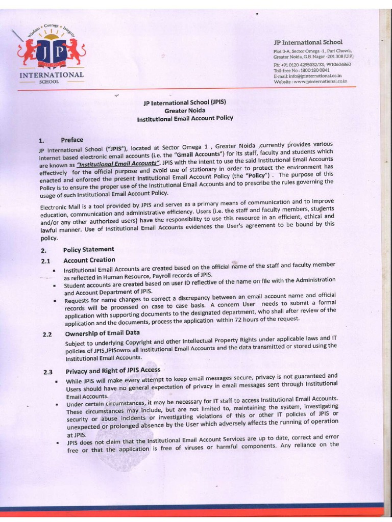 Institutional Email Policy | PDF