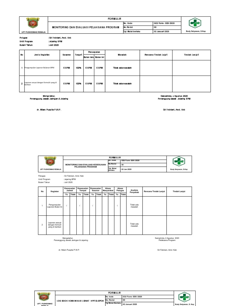 Formulir Monitoring Dan Evaluasi Pelaksana Program | PDF