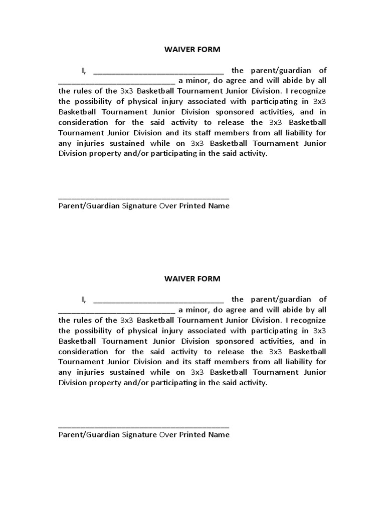 Junior Basketball Tournament Waiver | PDF | Finance & Money Management