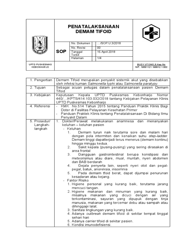 Sop Penatalaksanaan Demam Tifoid | PDF