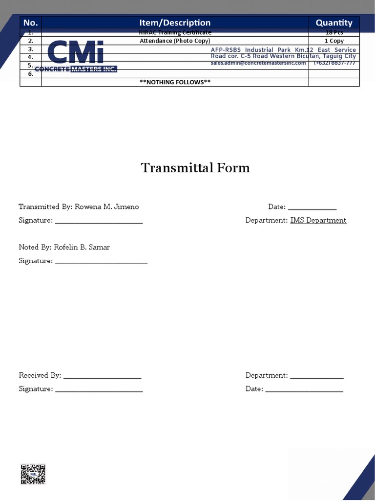 Transmittal Form | PDF