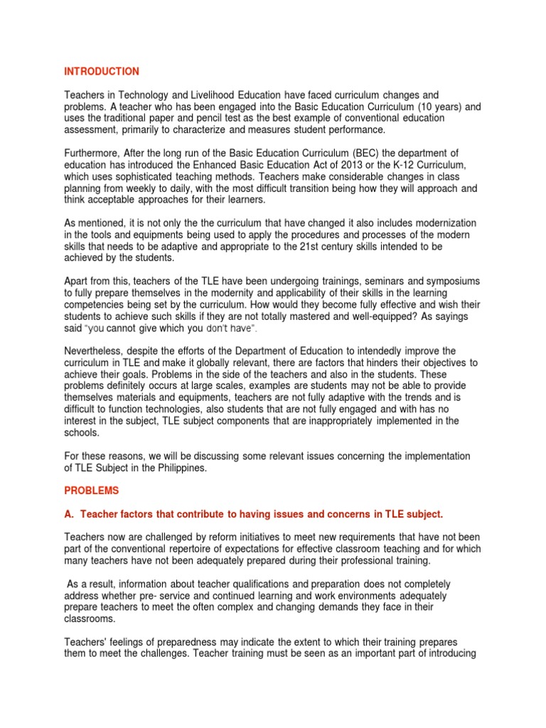 A. Teacher Factors That Contribute To Having Issues and Concerns in TLE ...