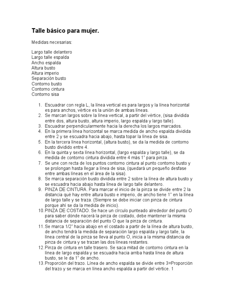 Talle Básico y Medidas para Mujer | PDF