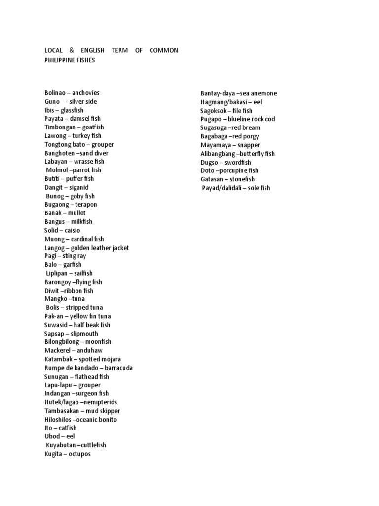 LOCAL Names of Fishes | PDF