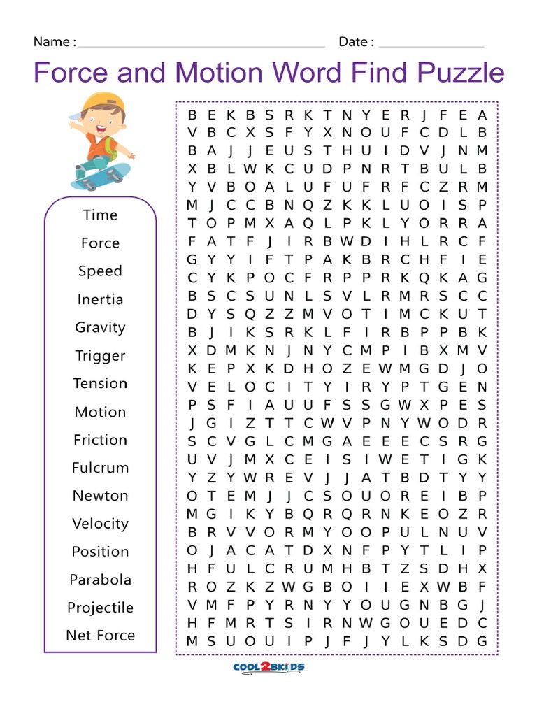 Force and Motion Word Search With Answers | PDF